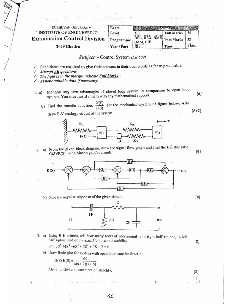 Control System Question Bank | PDF
