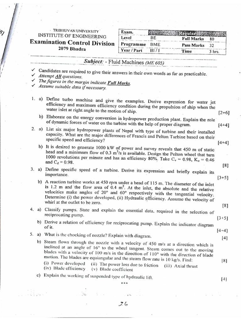 Fluid Machines Question Bank | PDF