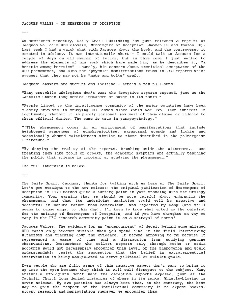 Jacques Vallee - On Messengers of Deception | PDF | Ufology ...