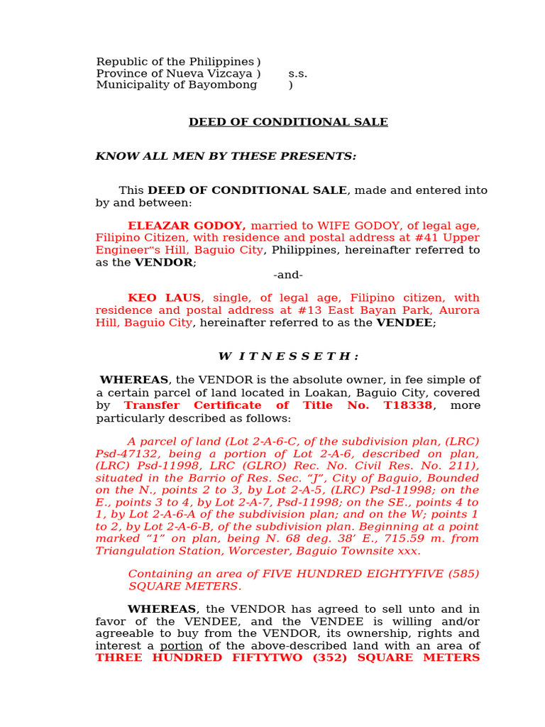 Deed of CONDITIONAL SALE | PDF | Common Law | Law