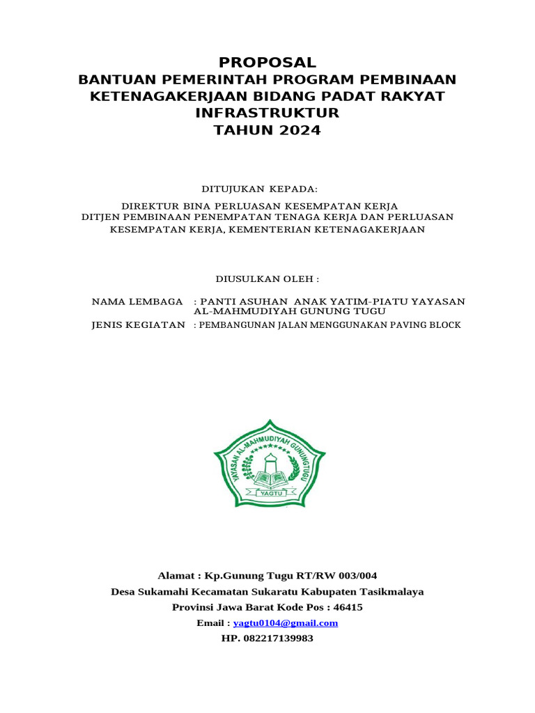 Proposal Pembangunan Jalan Menggunakan Paving Block (Yagtu) 2024-1 | PDF
