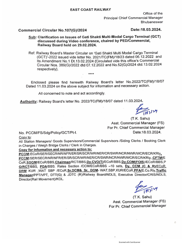 Commercial Circular No 107 (G) 2024 Dt.18-03-2024 | PDF