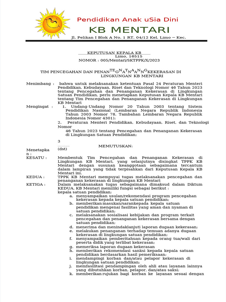 PDF Contoh SK TPPK Paud | PDF