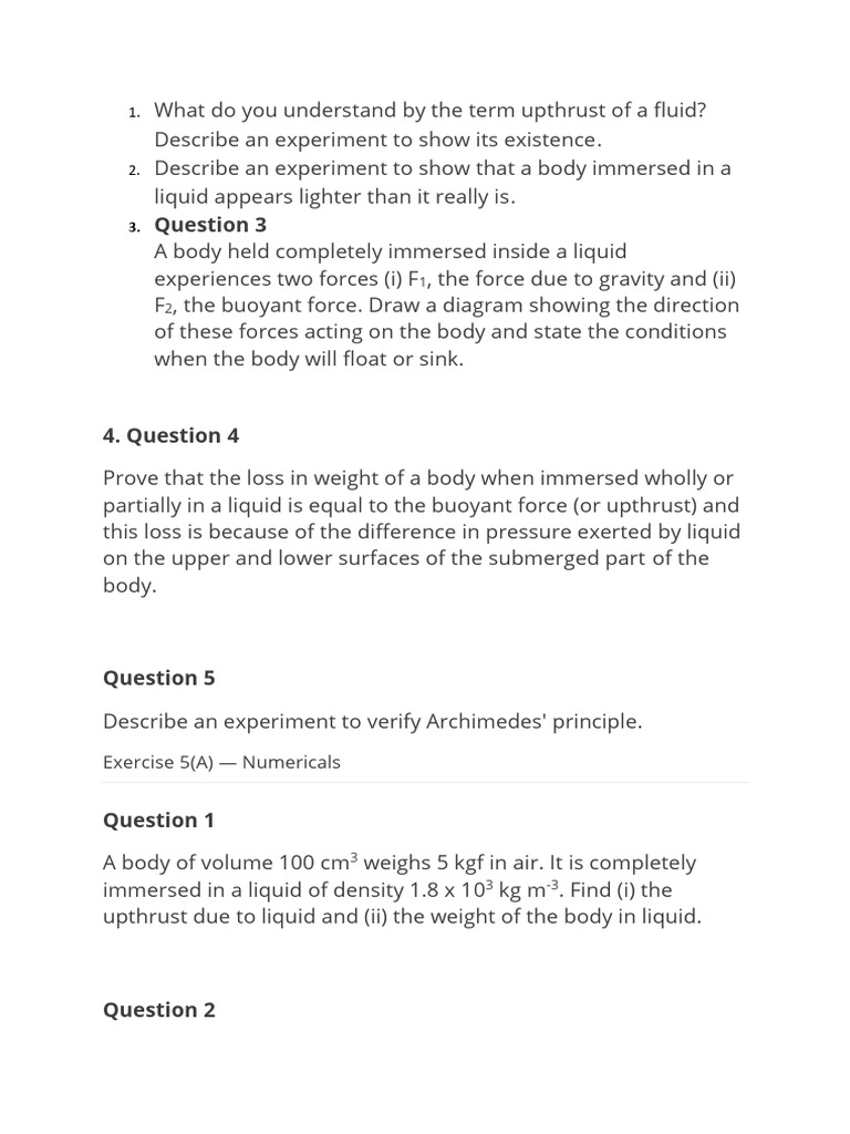 What Do You Understand by The Term Upthrust of A Fluid | PDF | Buoyancy ...