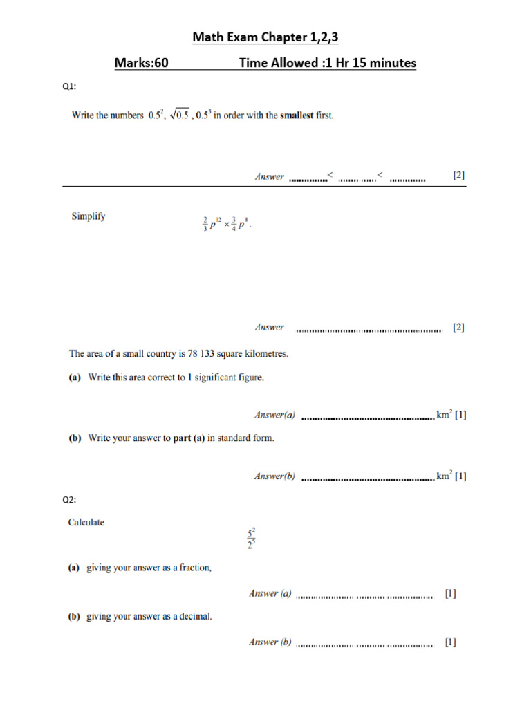 Math Exam Chapter 1,2,3 | PDF