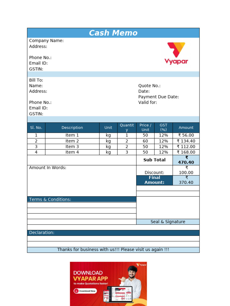 Cash Memo Bill Book Format 2 | PDF