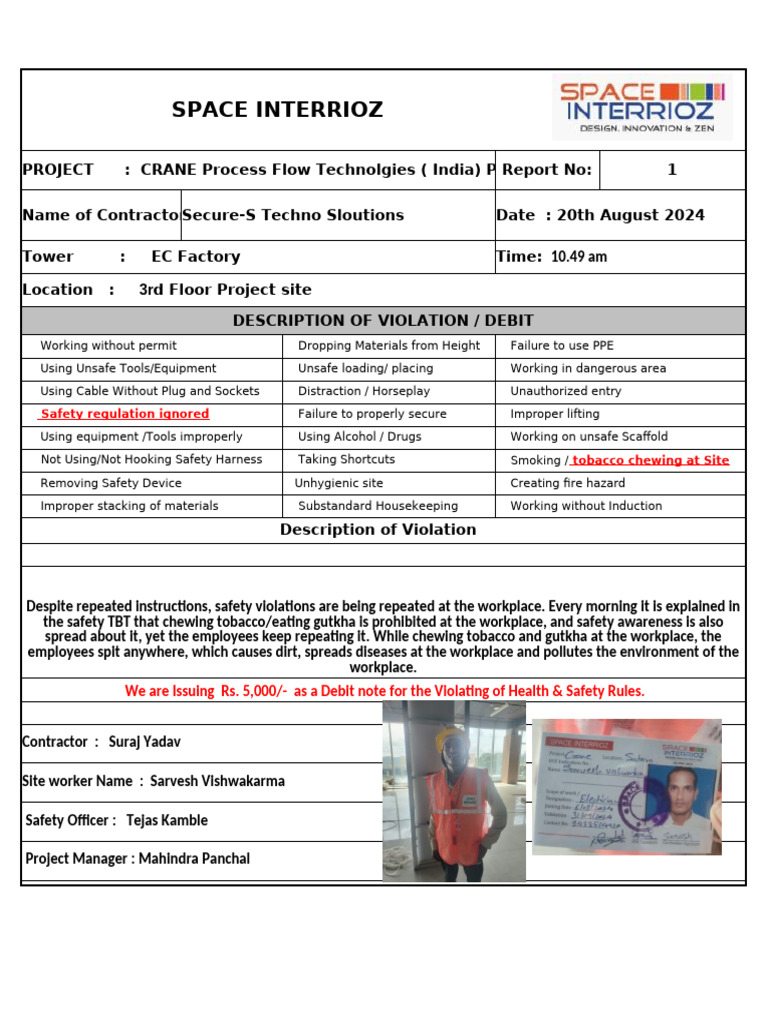Safety Violation Debit Note 04 07 2019 | PDF