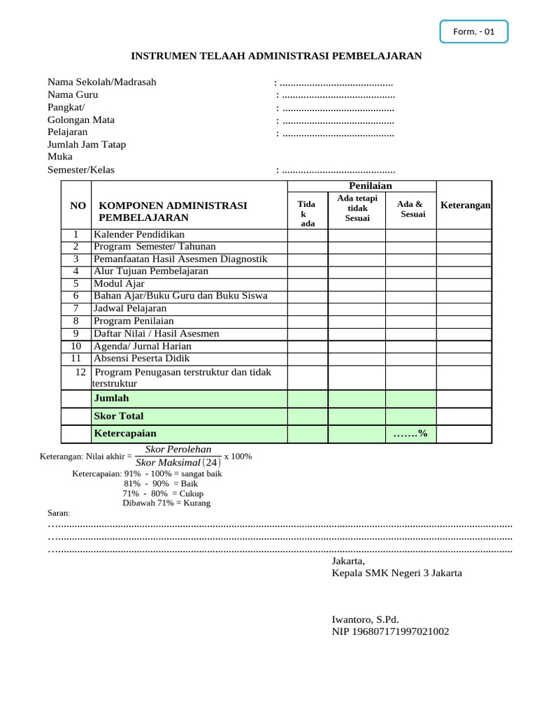 Instrumen Supervisi Akademik Kurmer | PDF