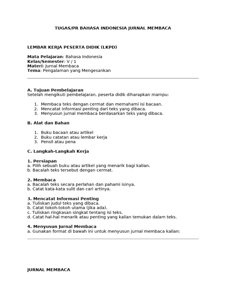PR Bahasa Indonesia Jurnal Membaca | PDF
