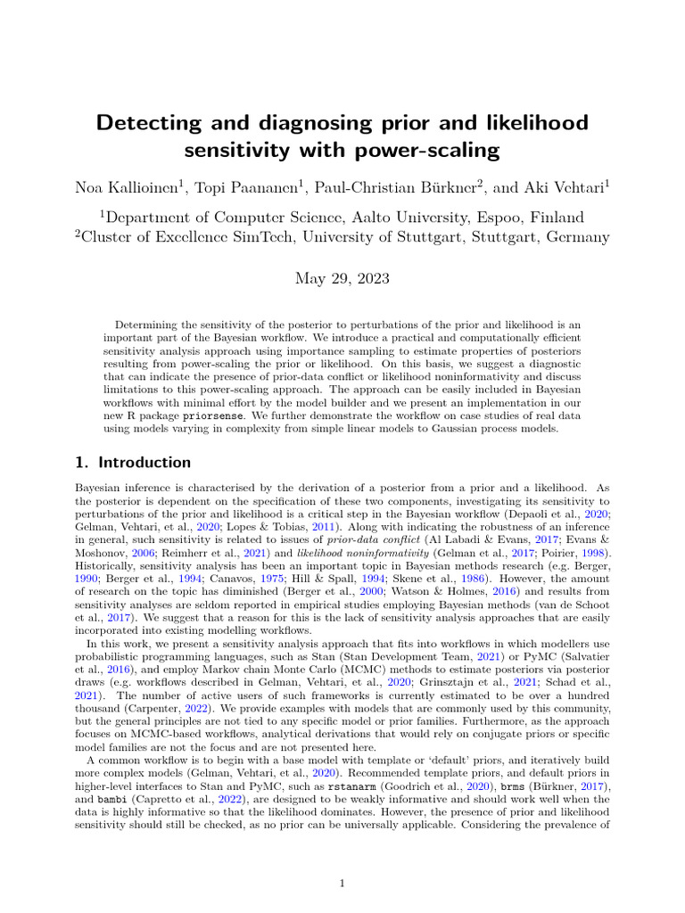 Detecting and Diagnosing Prior and Likelihood Sensitivity With Power-Scaling | PDF