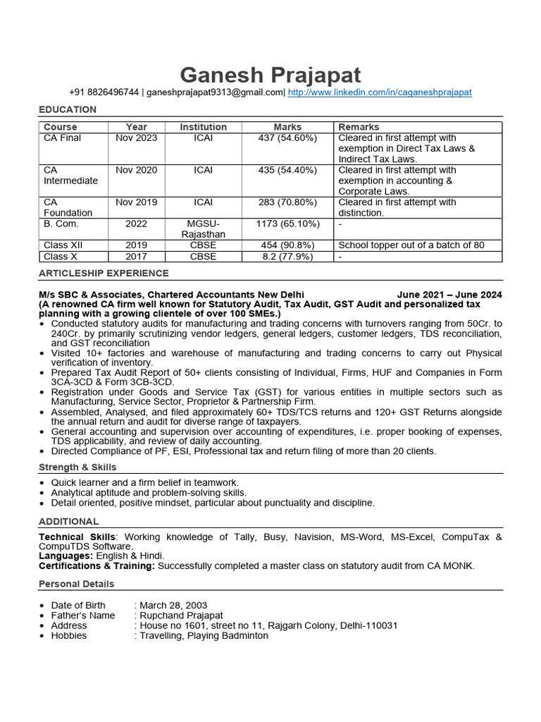 Resume Ganesh Prajapat | PDF
