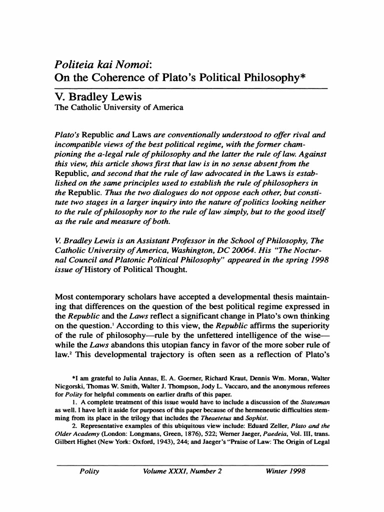 Lewis, Politeiai and Nomoi | PDF