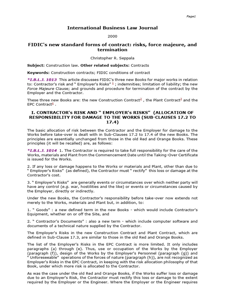 Seppala - 2000 - FIDIC - S New Standard Forms of Contract - Risks ...