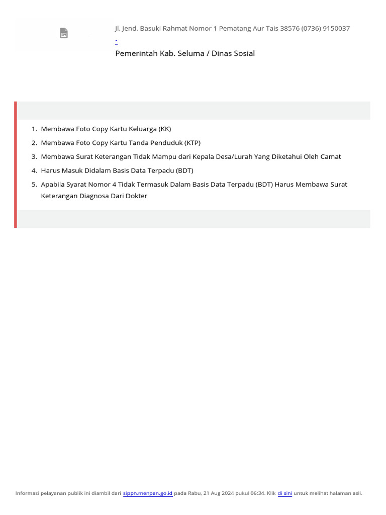 Unduh Standar Pelayanan - Pembuatan Surat Keterangan Tidak Mampu (SKTM) | PDF