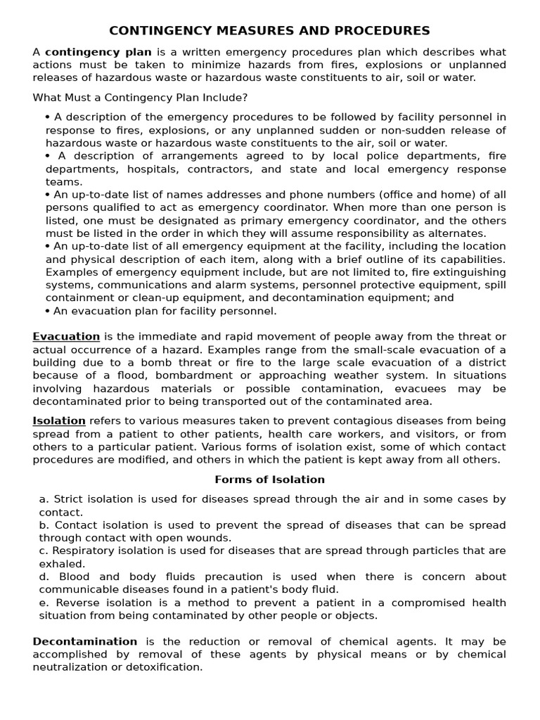 Contingency Measures and Procedures | PDF | Emergency Evacuation ...