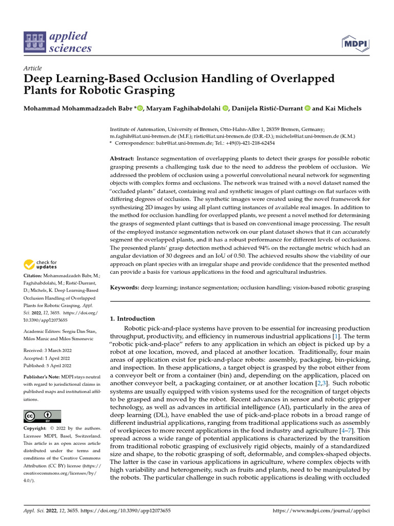 Deep Learning-Based Occlusion Handling of Overlapped Plants For Robotic ...
