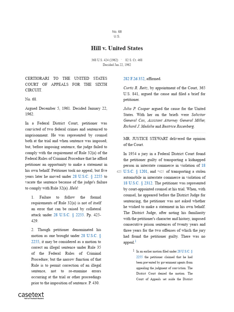 Hill v. United States | PDF