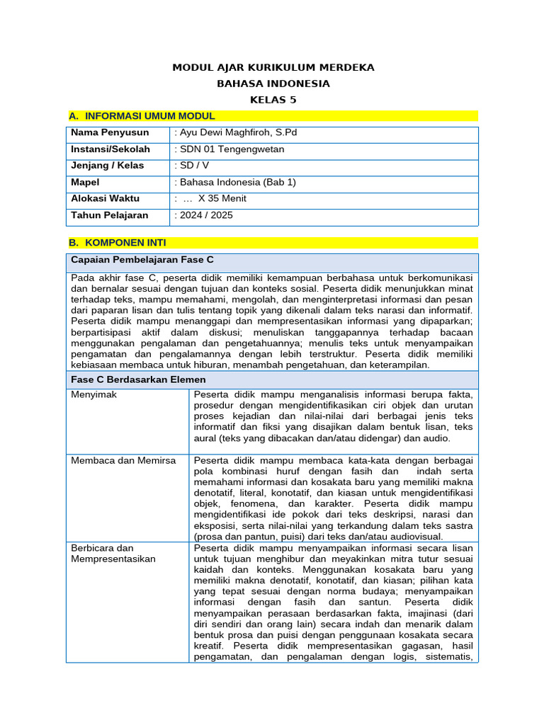 BAB 1 - MA B Indo Kls 5 | PDF