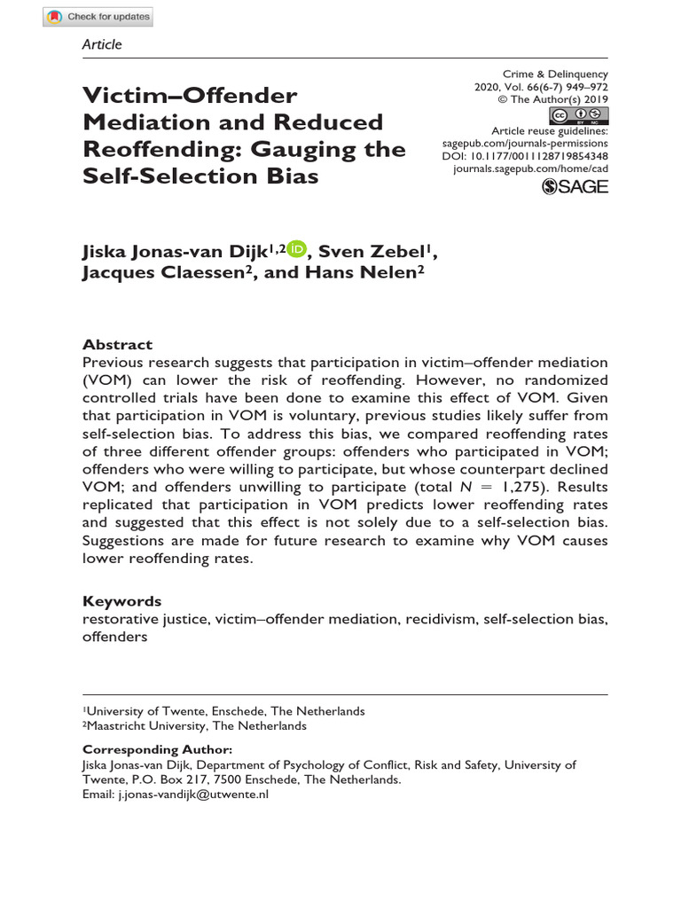 Victim-Offender Mediation and Reduced Reoffending - Gauging The Self ...