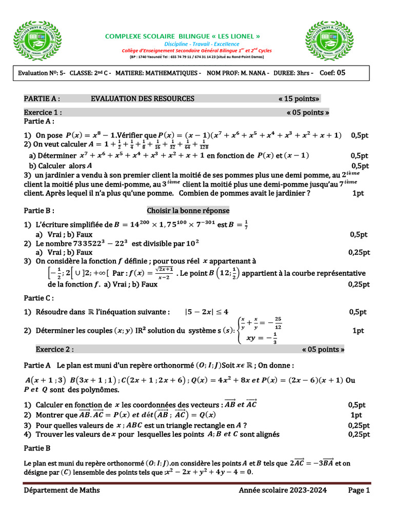 Sek-5 Seconde C Lionel | PDF