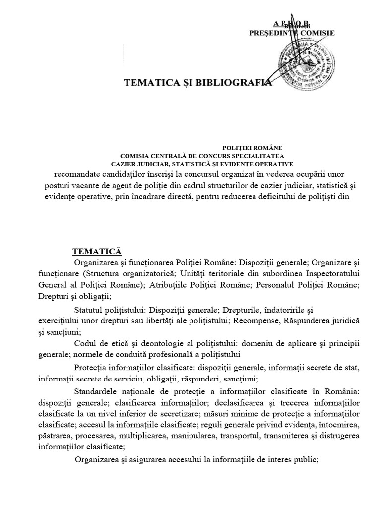 Tematica - Si - Bibliografie - Incadrare Directa Agenti - Scjseo | PDF