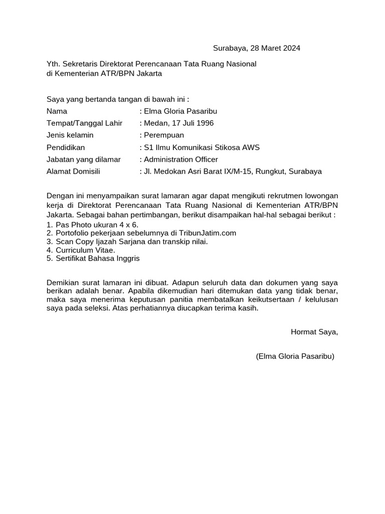 Surat-Lamaran-ATR BPN | PDF