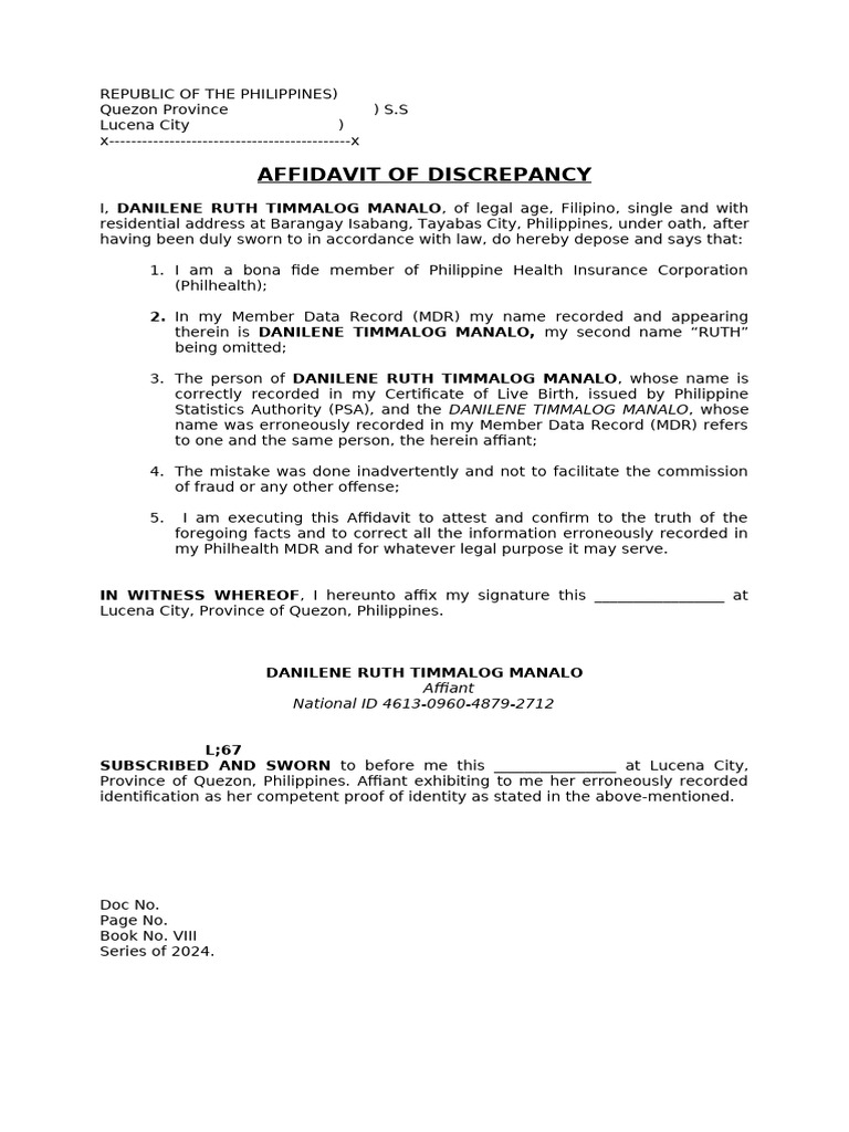 Affidavit of PhilHealth Discrepancy | PDF | Politics | Law