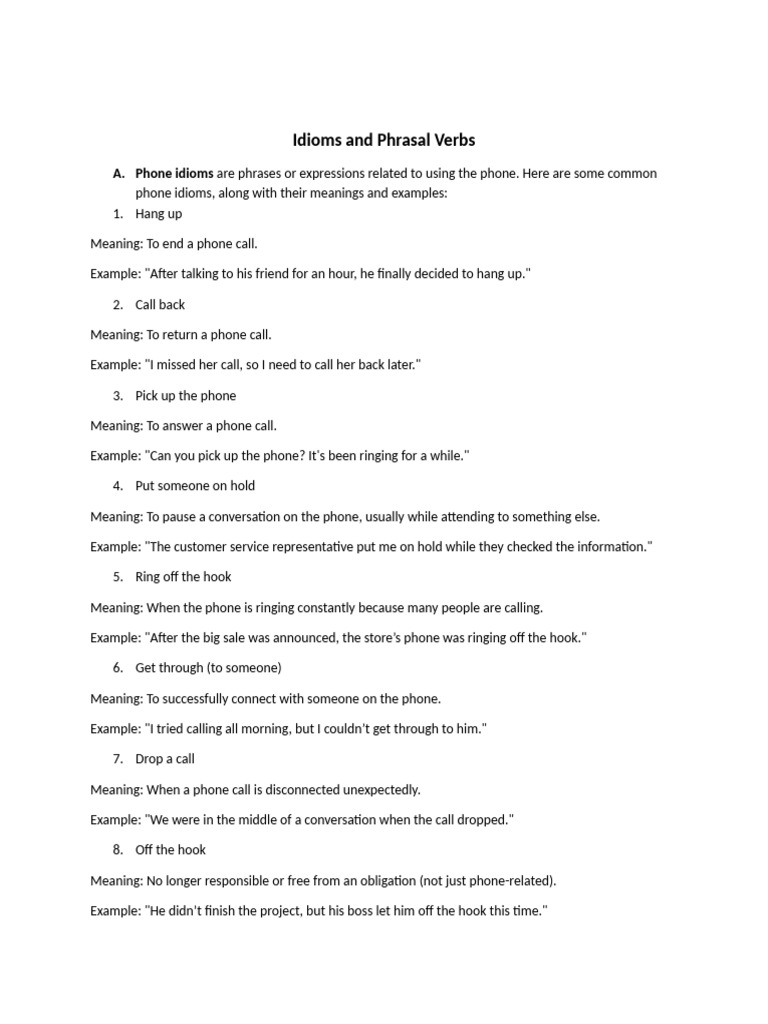 Idioms and Phrasal Verbs | PDF