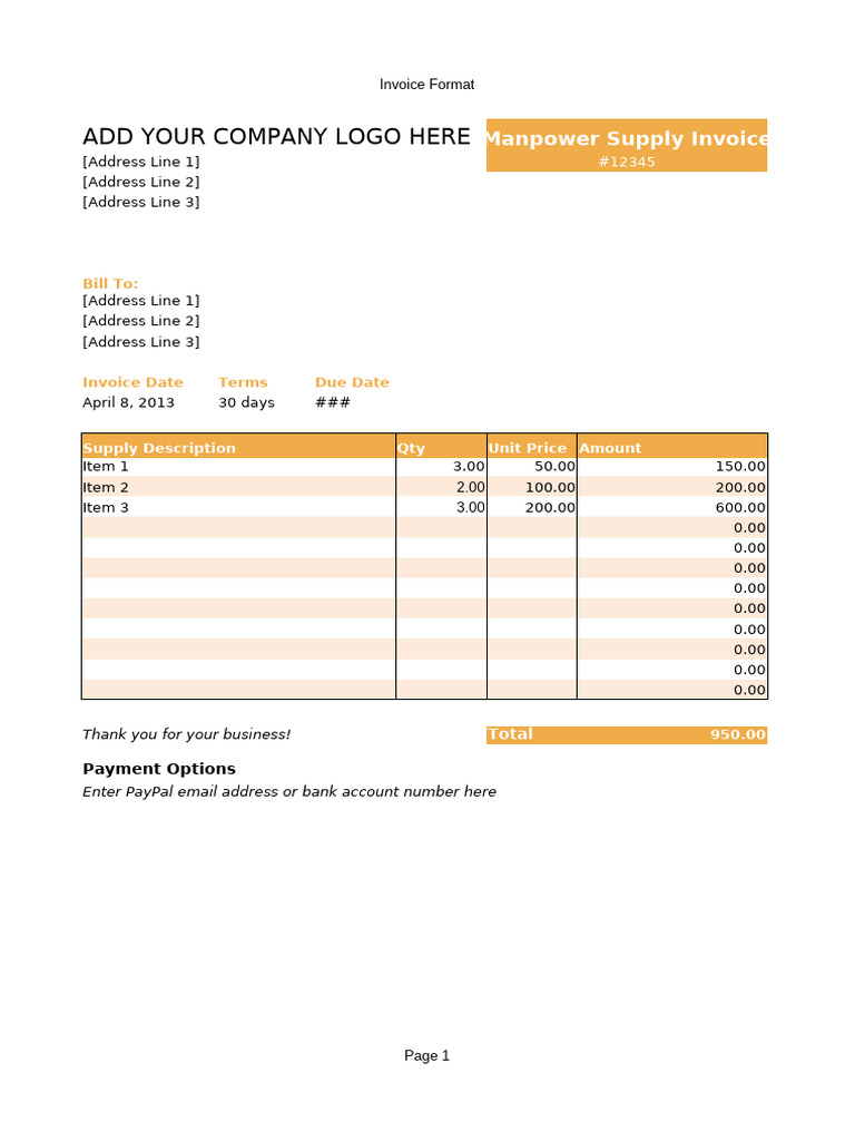 Manpower Supply Invoice Format | PDF