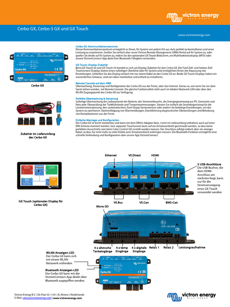 Datasheet Cerbo GX GX Touch DE | PDF