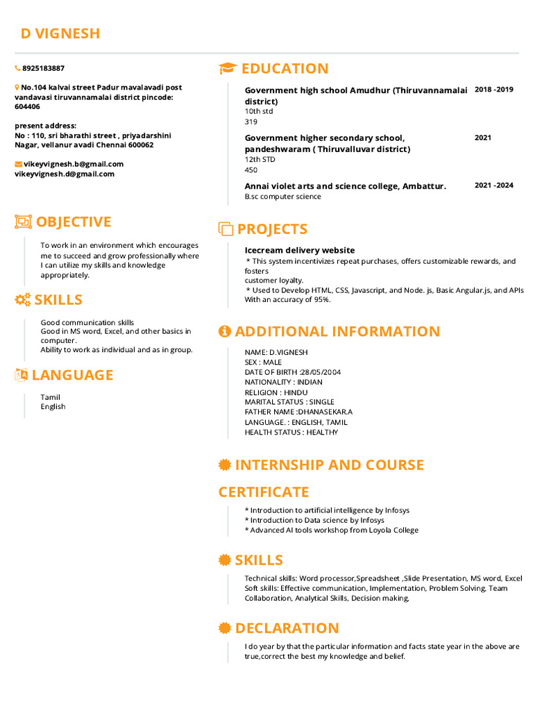Vignesh D Profile | PDF