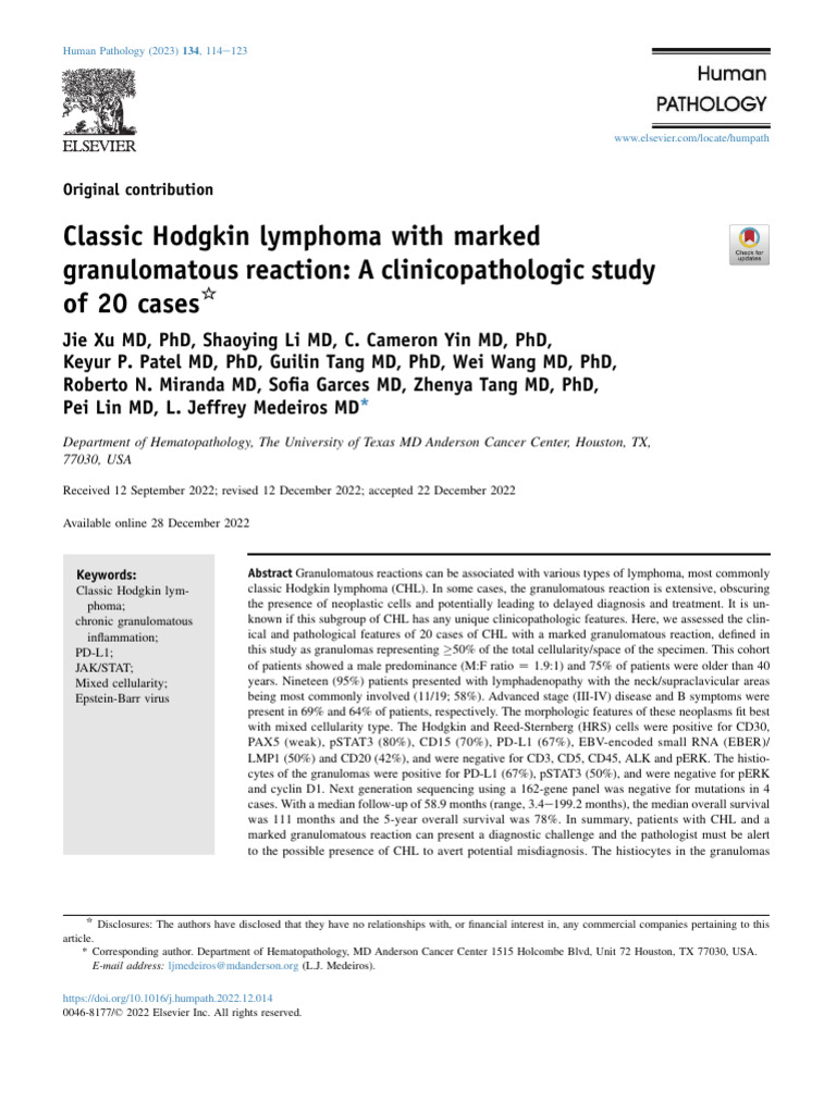 Classic Hodgkin Lymphoma Study | PDF | Immunohistochemistry | Wellness