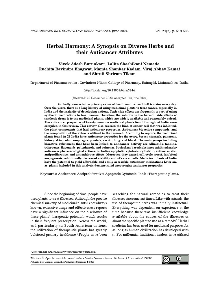 Herbal Harmony A Synopsis On Diverse Herbs | PDF