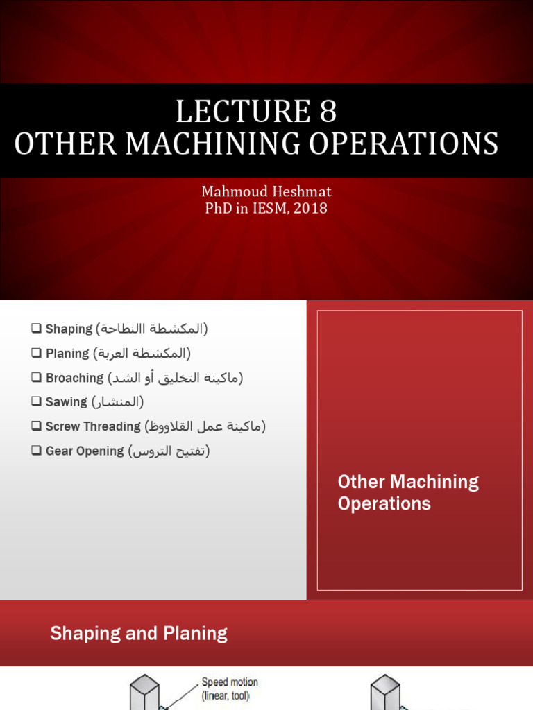 Lecture #08 - Other Machining Operations | PDF