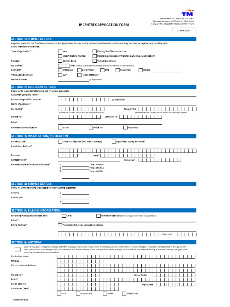 Ip Centrex Application Form HSBB Centrex 05.07.2023 | PDF