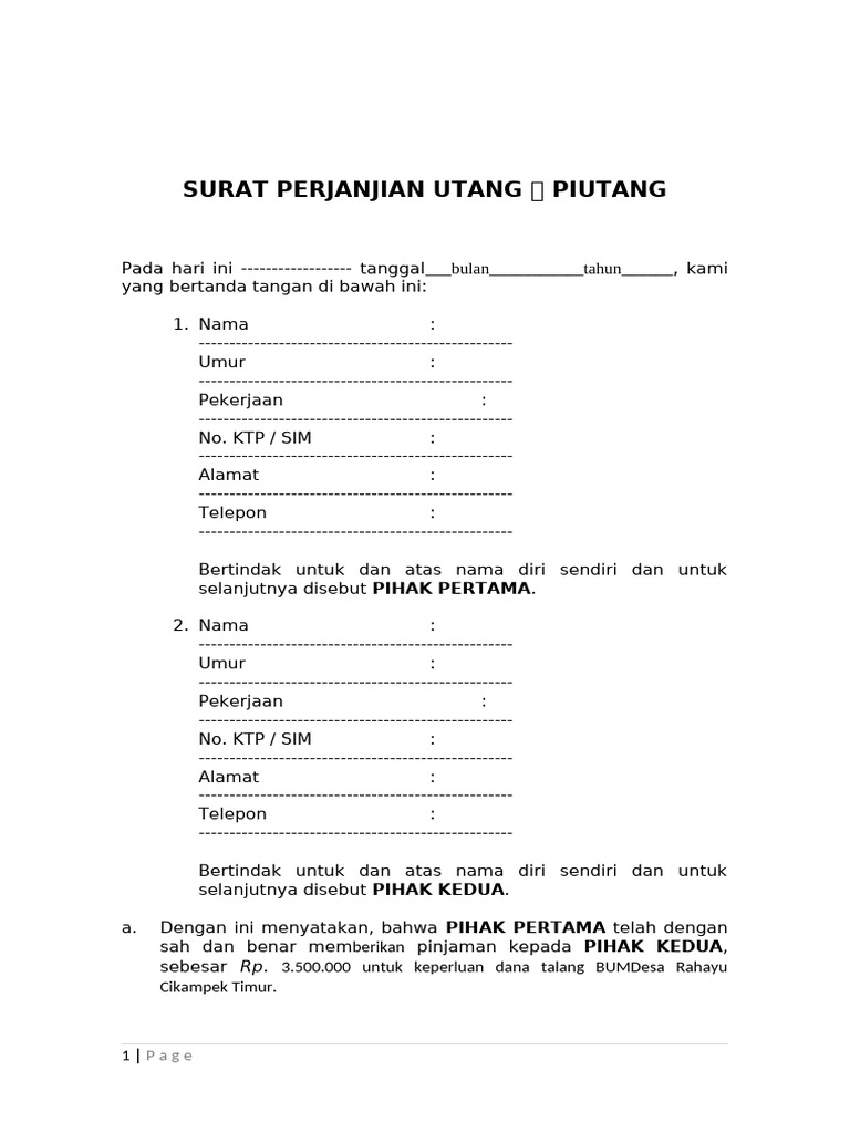 format surat-perjanjian-utang-piutang- | PDF