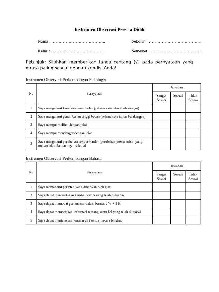 Instrumen Observasi Peserta Didik | PDF