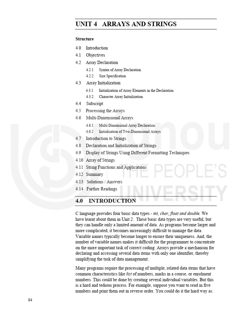 Unit-4 Arrays and Strings | PDF