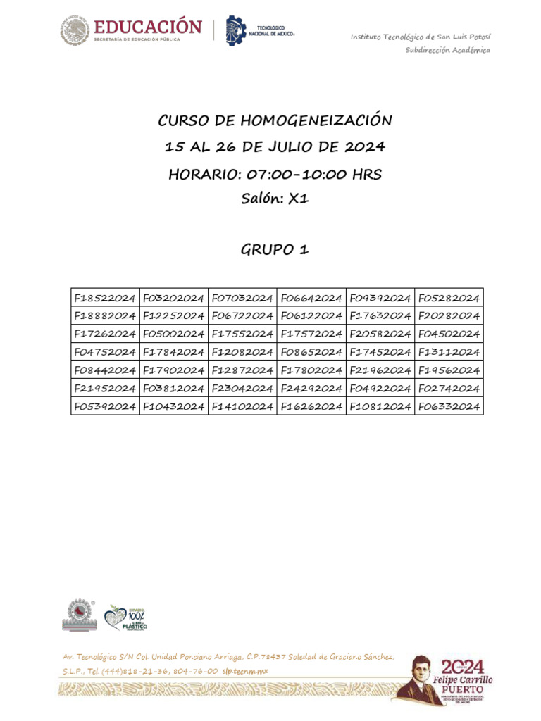 Listado Julio1 CURSOS DE HOMOGENEIZACION CORREGIDOS | PDF