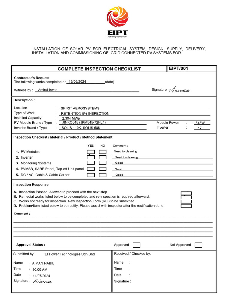 Complete Inspection Checklist Form | PDF