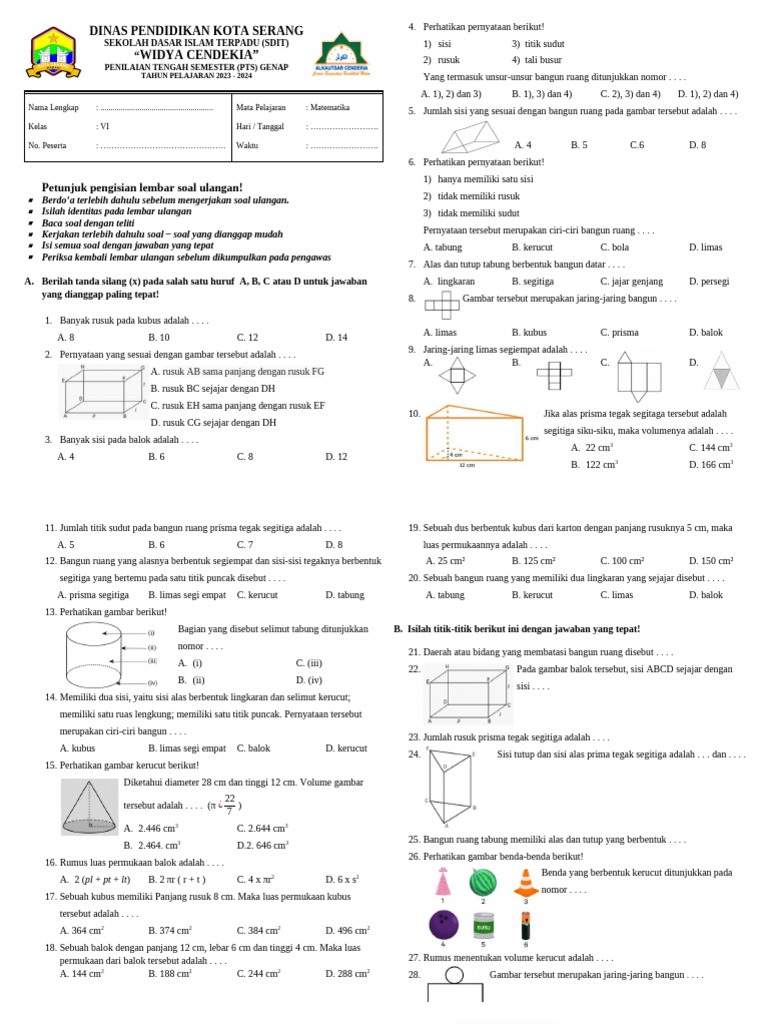 MTK Pts Genap 2024 Dan Jawaban Ok | PDF