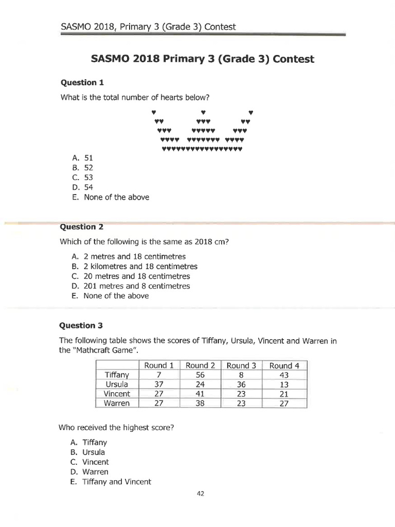 2018 SASMO Contest Paper Grade 03 | PDF