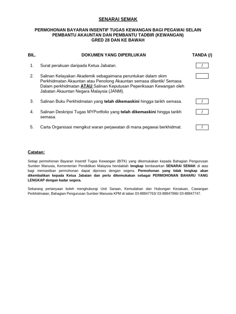 SENARAI SEMAK PERMOHONAN BITK | PDF