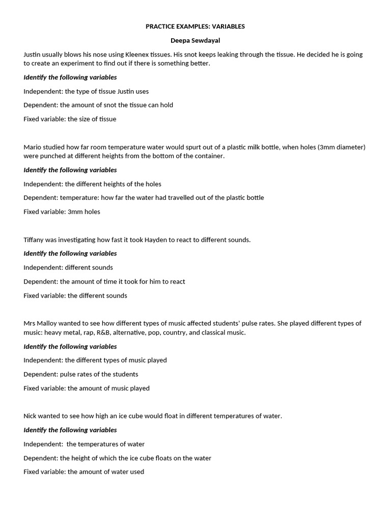 Variables Practice | PDF