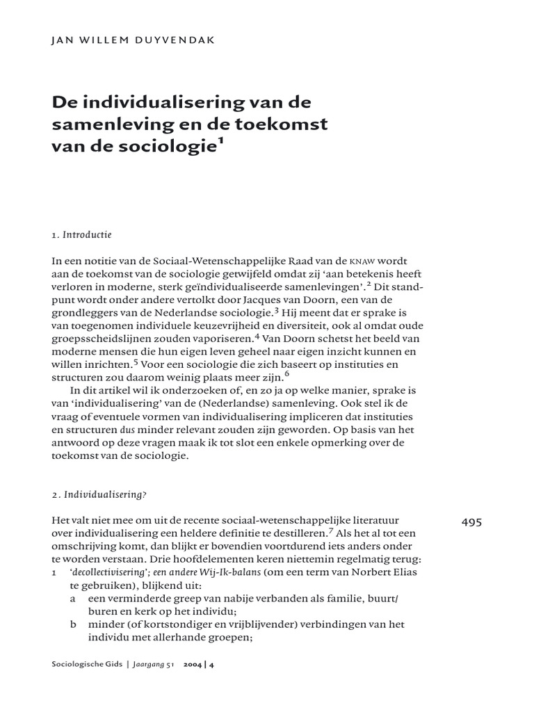 13 de Individualisering Van de Samenleving en de Toekomst Van de ...
