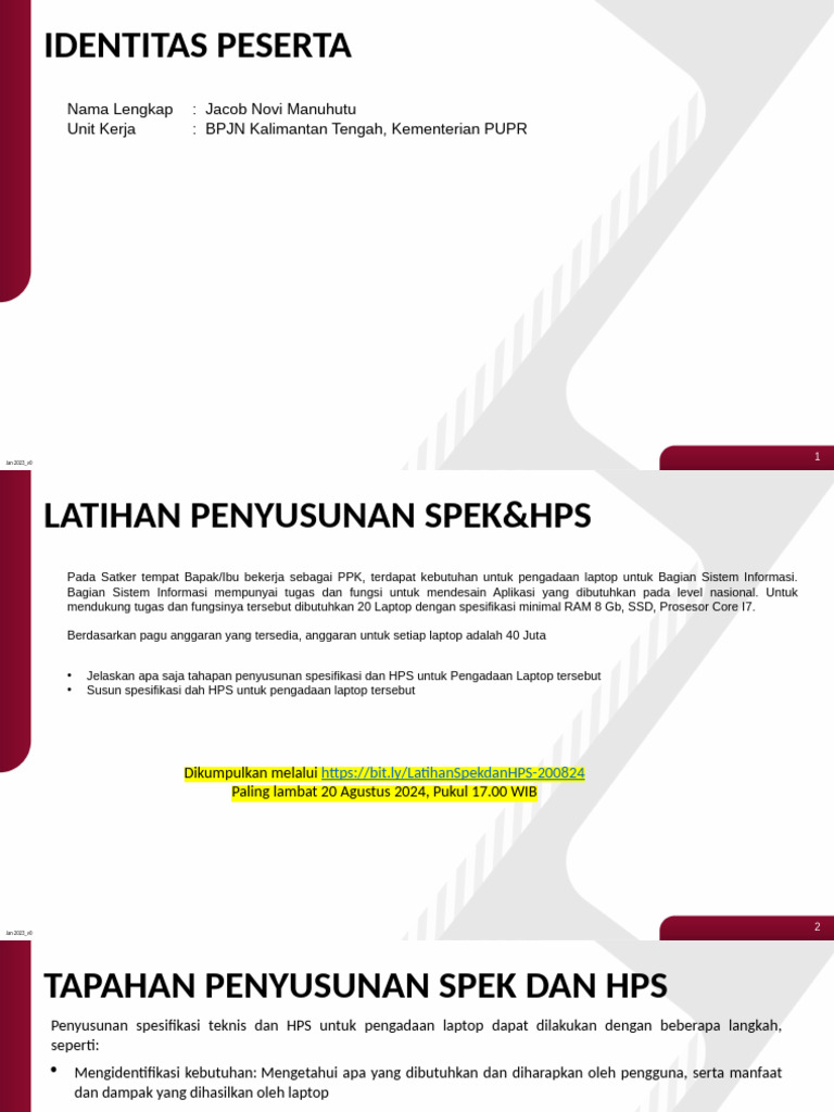 Jacob Novi Manuhutu - Latihan Penyusunan Spek HPS | PDF