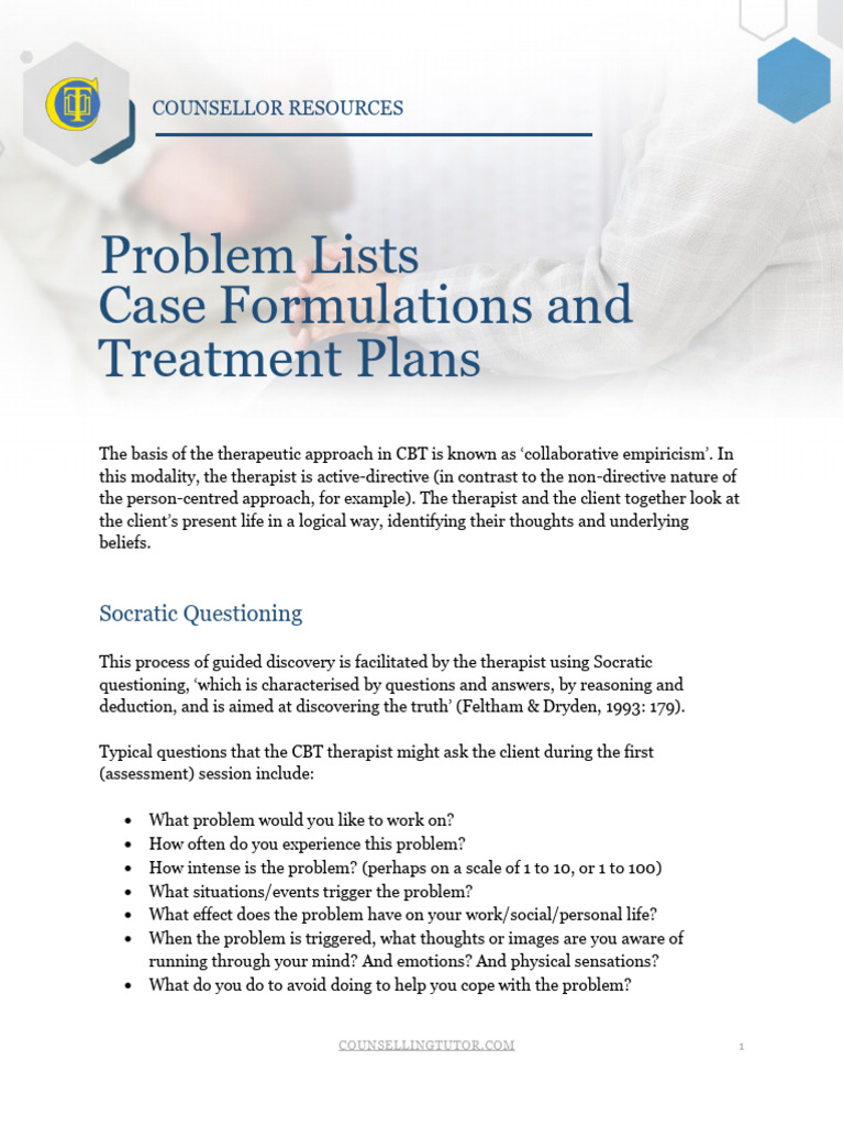 Problem Lists, Case Formulations and Treatment Plans | PDF ...