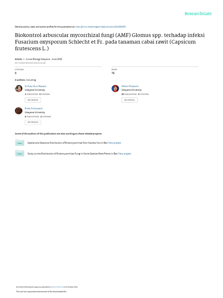 Biokontrol Arbuscular Mycorrhizal Fungi (AMF) Glomus Spp. Terhadap ...