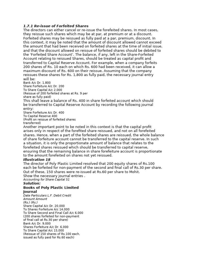 Forfeited Shares Reissue Guide | PDF | Debits And Credits | Business