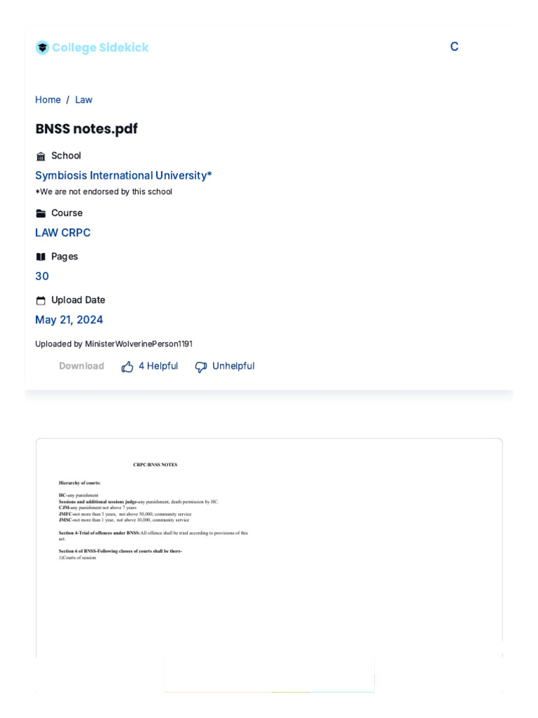 BNSS Notes - PDF: Symbiosis International University | PDF